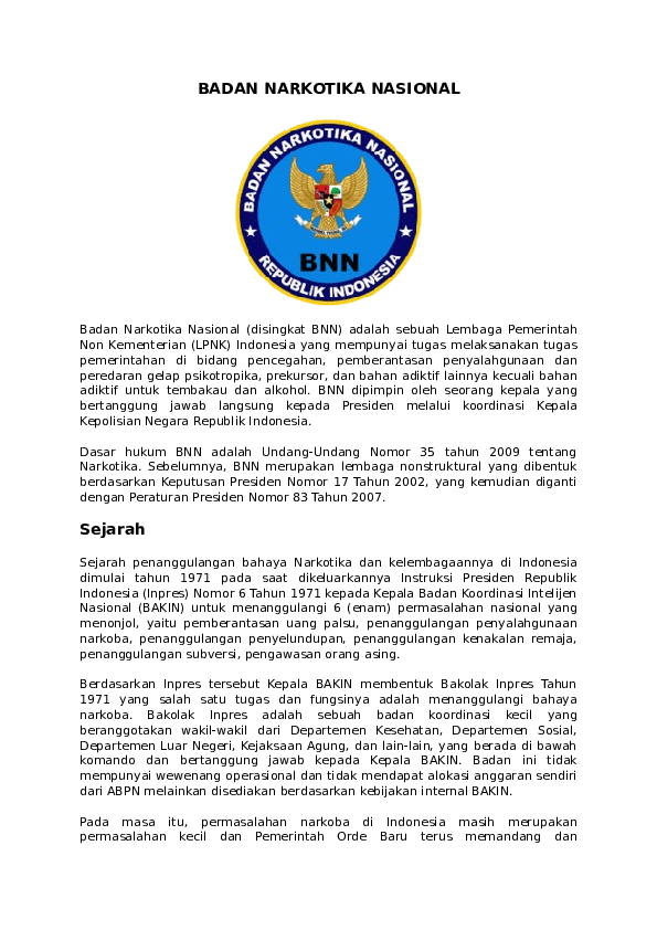 (DOC) BADAN NARKOTIKA NASIONAL
