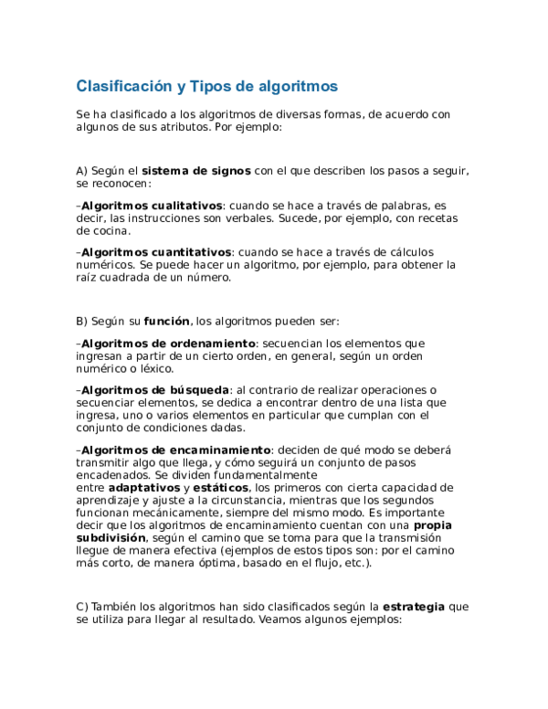 (DOC) Clasificación y Tipos de algoritmos