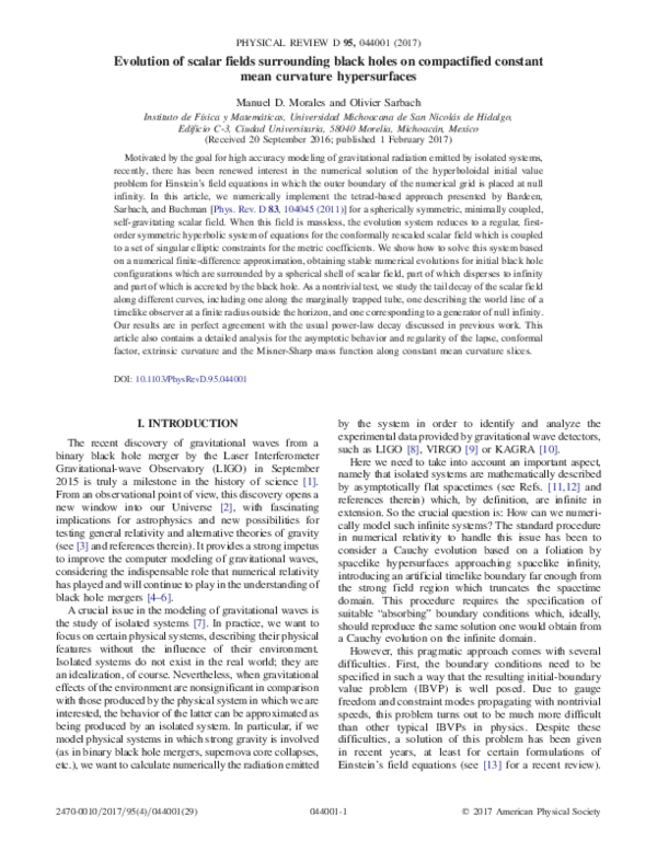 Pdf Evolution Of Scalar Fields Surrounding Black Holes On Compactified Constant Mean Curvature