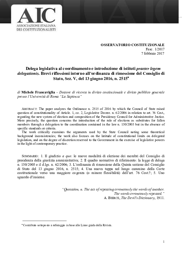(PDF) Delega legislativa al coordinamento e introduzione di istituti ...