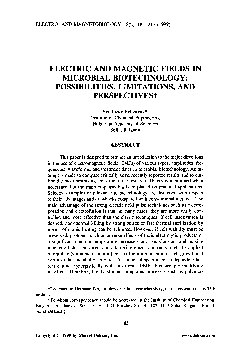 (PDF) Electric and Magnetic Fields in Microbial Biotechnology ...