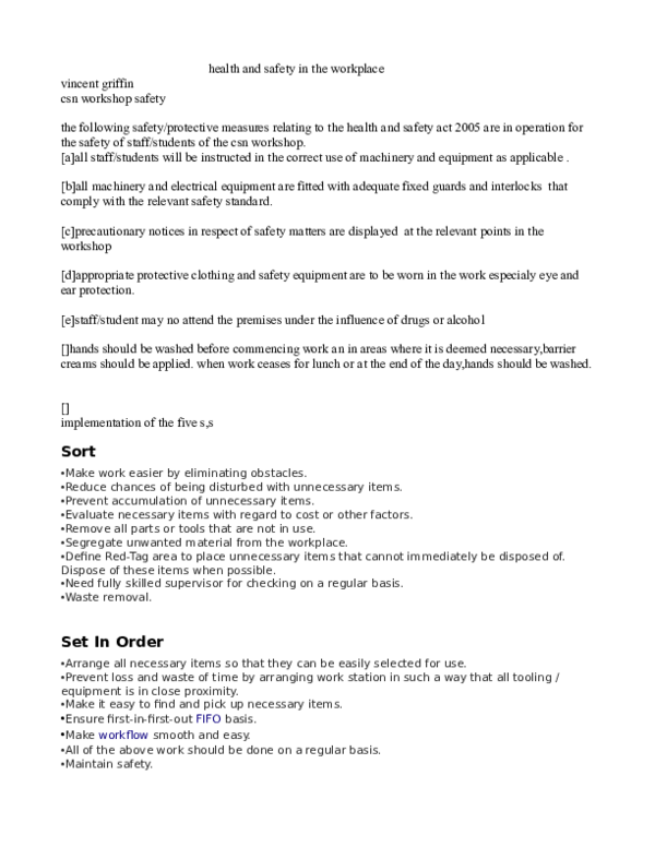 Health and safety statement