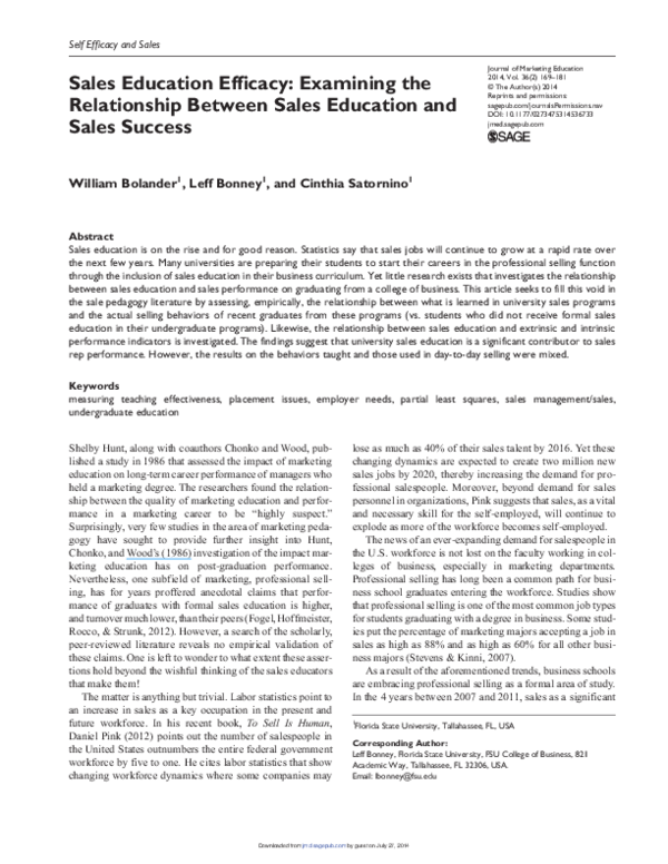 (PDF) Sales Education Efficacy Examining the Relationship Between Sales ...