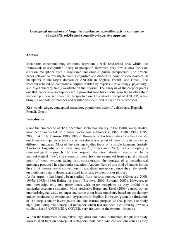 (PDF) Conceptual metaphors of anger in popularized scientific texts