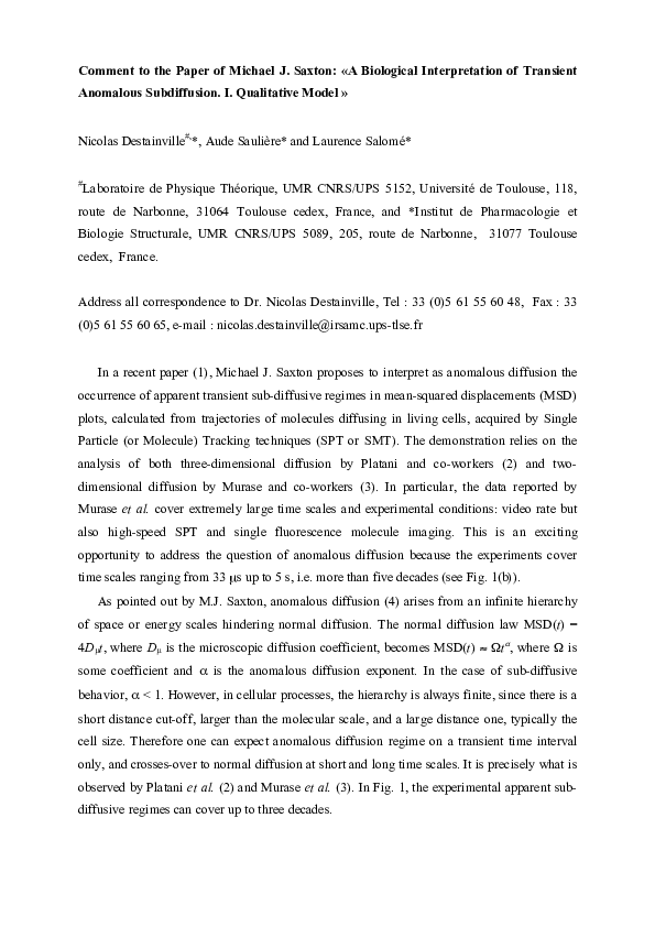(PDF) Comment to the Article by Michael J. Saxton: A Biological ...