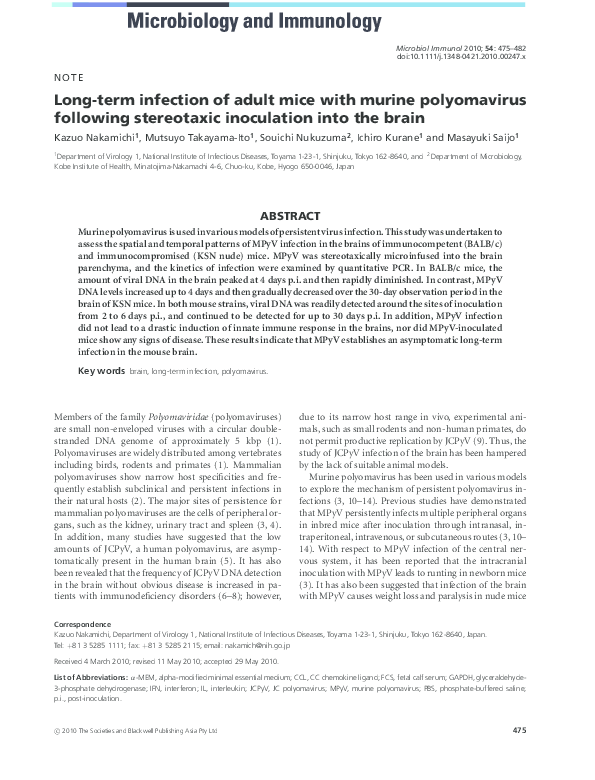 (PDF) Long-term infection of adult mice with murine polyomavirus ...