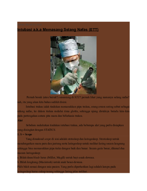 (DOC) Intubasi a.k.a Memasang Selang Nafas (ETT