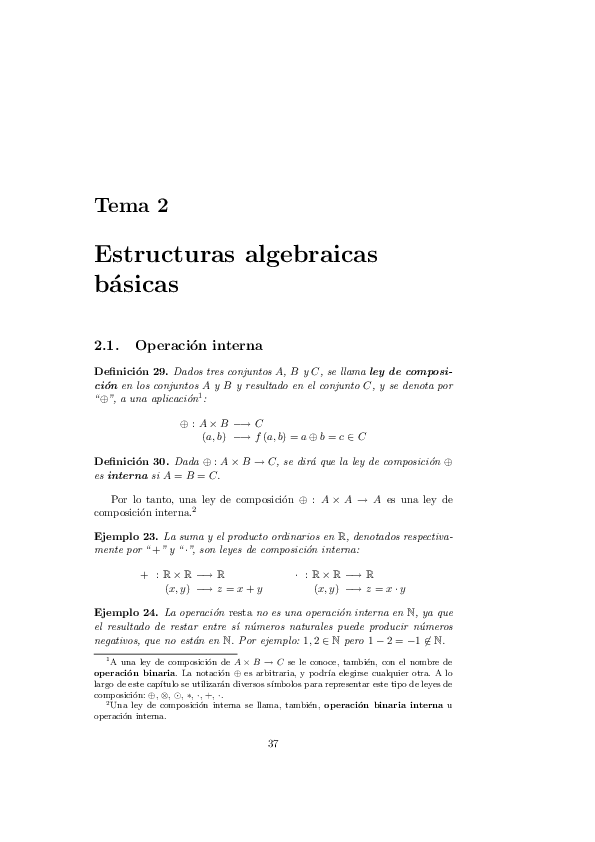 (PDF) Estructuras algebraicas básicas 2.1. Operación interna
