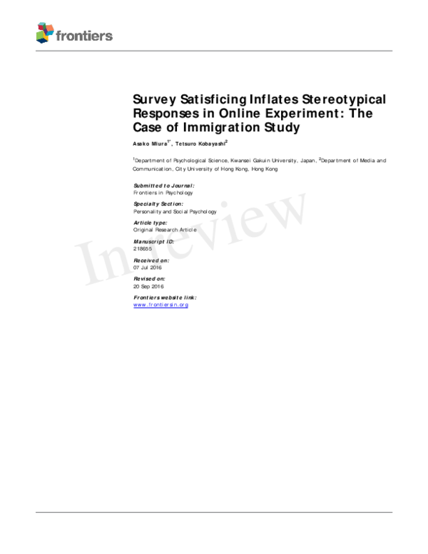 (PDF) Survey satisficing inflates stereotypical responses in online ...