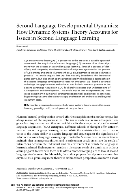 (PDF) Second Language Developmental Dynamics: How Dynamic Systems Theory Accounts for Issues in ...