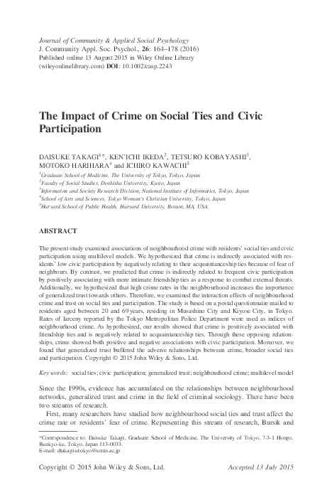 (PDF) The impact of crime on social ties and civic participation