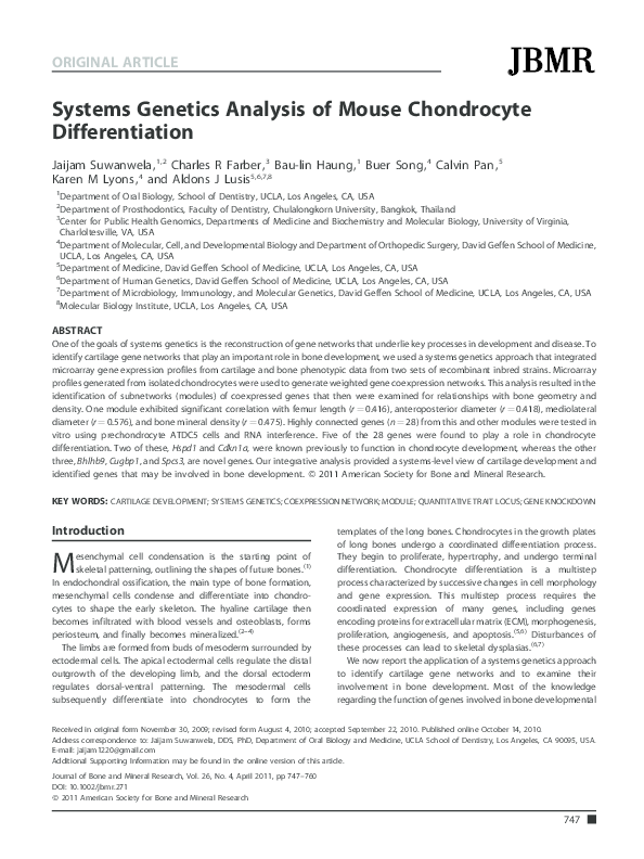 (PDF) Systems genetics analysis of mouse chondrocyte differentiation