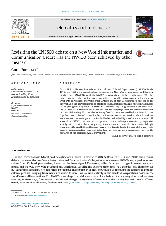 (PDF) Revisiting the UNESCO debate on a New World Information and ...
