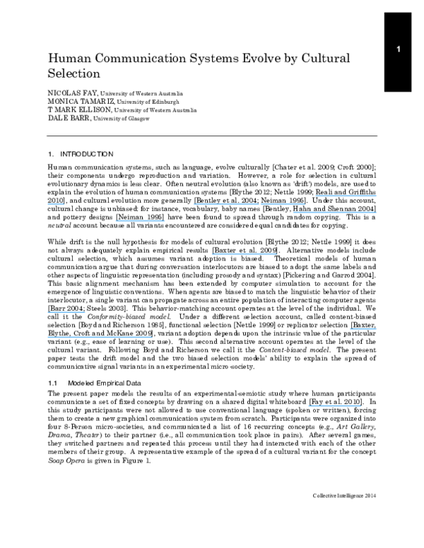 (PDF) Human Communication Systems Evolve by Cultural Selection