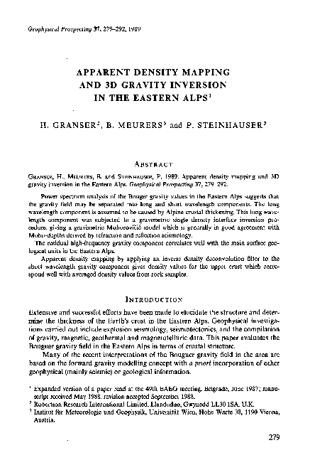 (PDF) Apparent Density Mapping and 3D Gravity Inversion in the Eastern ALPS1