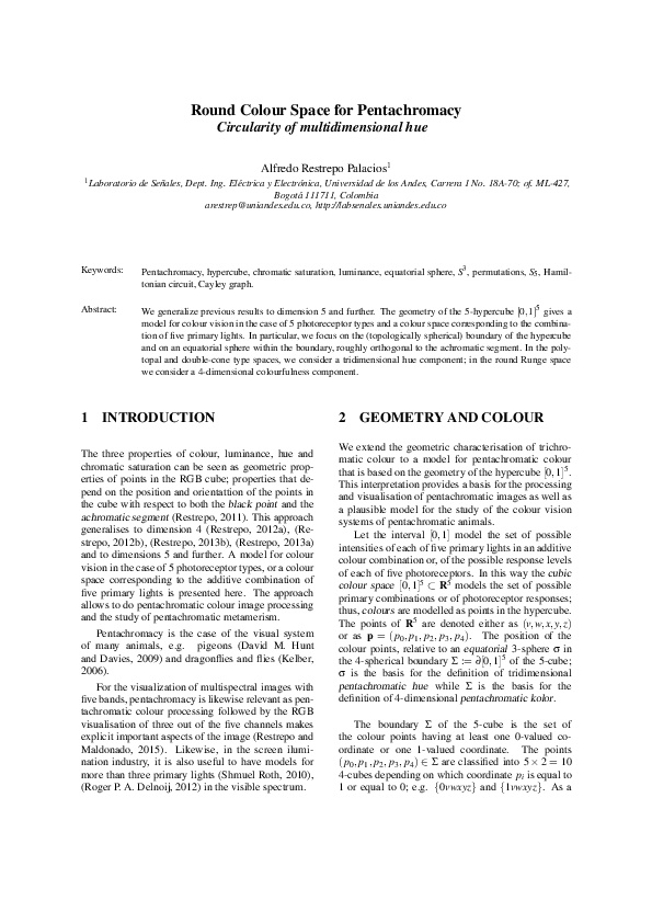 (PDF) Pentachromacy and the Geometry of 5-D Color Space