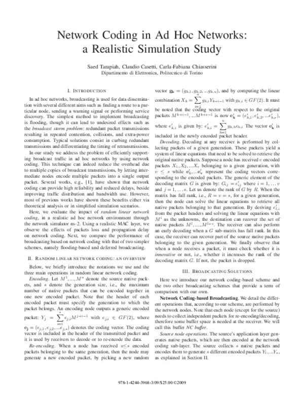 (PDF) Network coding in Ad Hoc networks: A realistic simulation study