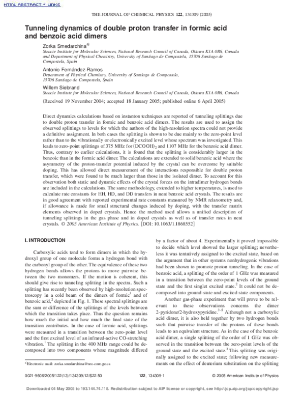 (PDF) Tunneling dynamics of double proton transfer in formic acid and ...