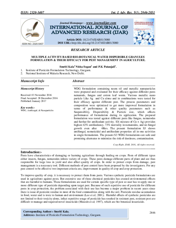 (PDF) MULTIPLE ACTIVITY BASED BIO-BOTANICAL WATER DISPERSIBLE GRANULES ...