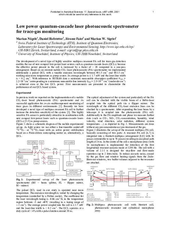 (PDF) Low power quantum-cascade laser photoacoustic spectrometer for ...