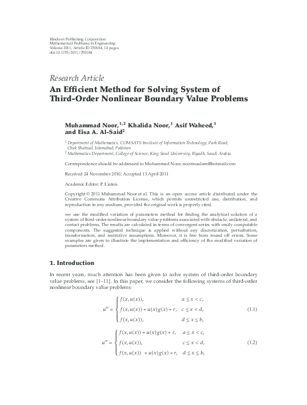 Pdf An Efficient Method For Solving System Of Third Order Nonlinear Boundary Value Problems