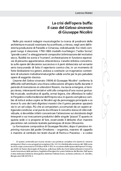 (PDF) La crisi dell'opera buffa: il caso del Geloso sincerato di ...