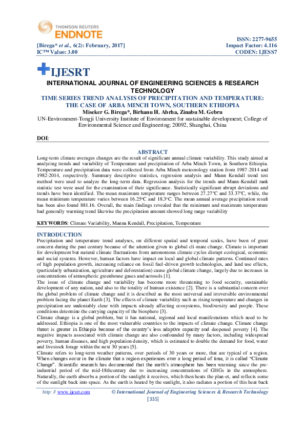 (PDF) TIME SERIES TREND ANALYSIS OF PRECIPITATION AND TEMPERATURE: THE ...