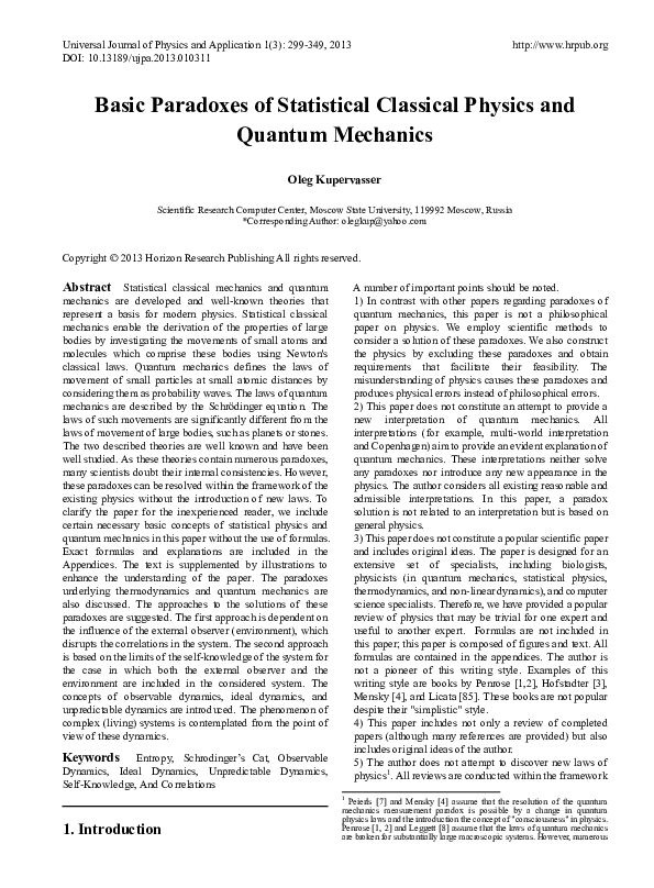 (PDF) Basic Paradoxes of Statistical Classical Physics and Quantum ...