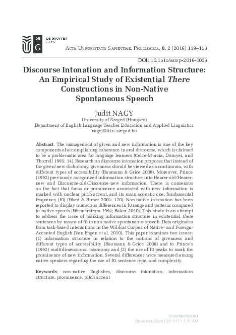 Pdf Discourse Intonation And Information Structure An Empirical