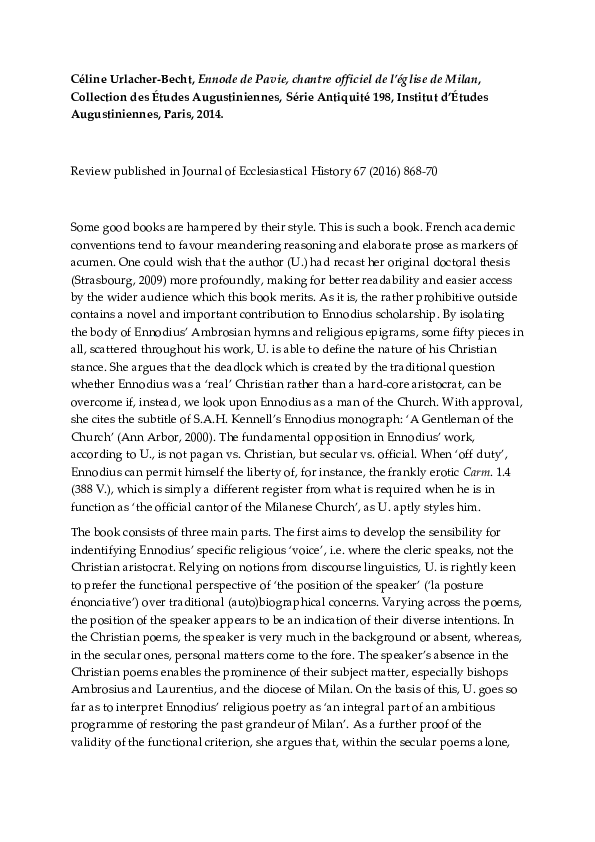 (PDF) Céline Urlacher-Becht, Ennode de Pavie, chantre officiel de l ...