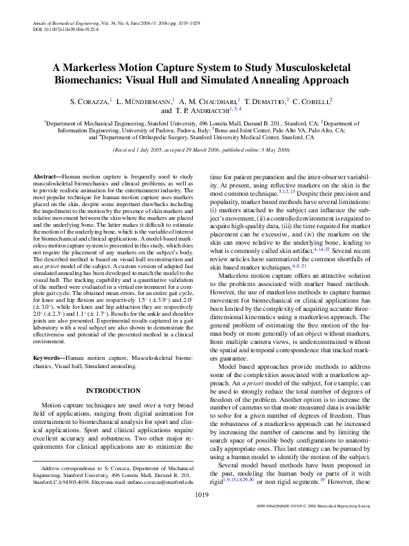 (PDF) A Markerless Motion Capture System to Study Musculoskeletal Biomechanics: Visual Hull and ...