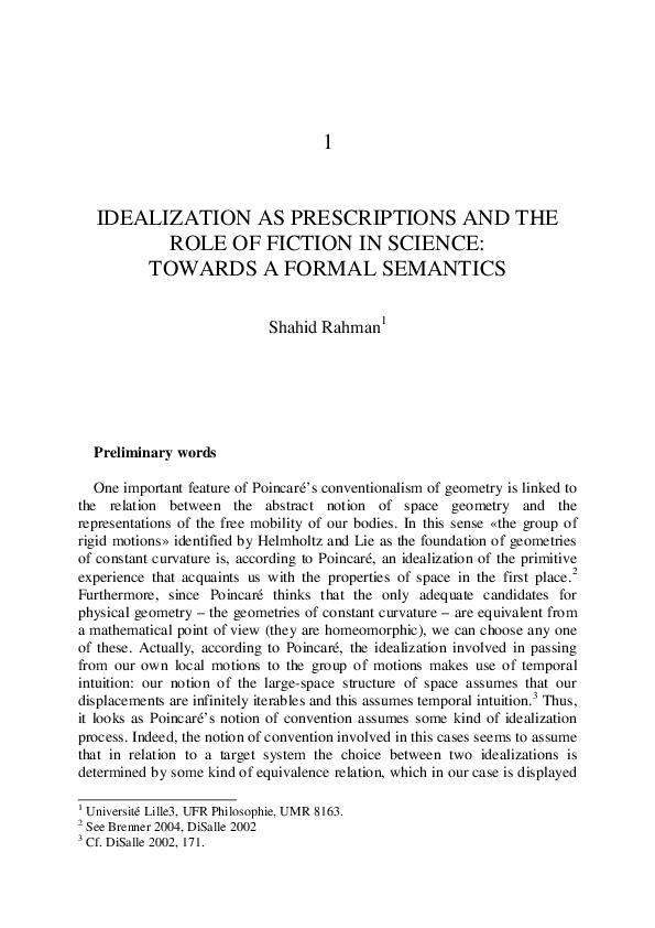 (PDF) IDEALIZATION AS PRESCRIPTIONS AND THE ROLE OF FICTION IN SCIENCE ...