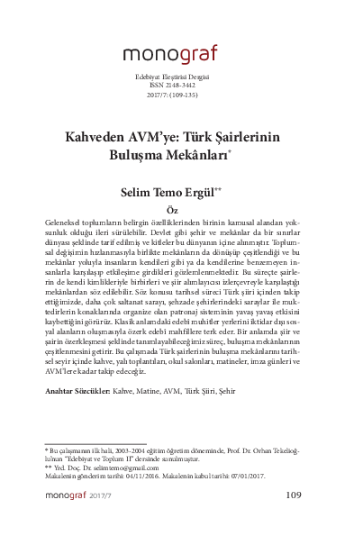 (PDF) "Kahveden AVM’ye: Türk Şairlerinin Buluşma Mekânları" (Selim Temo ...