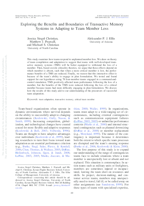 (PDF) Exploring the benefits and boundaries of transactive memory ...