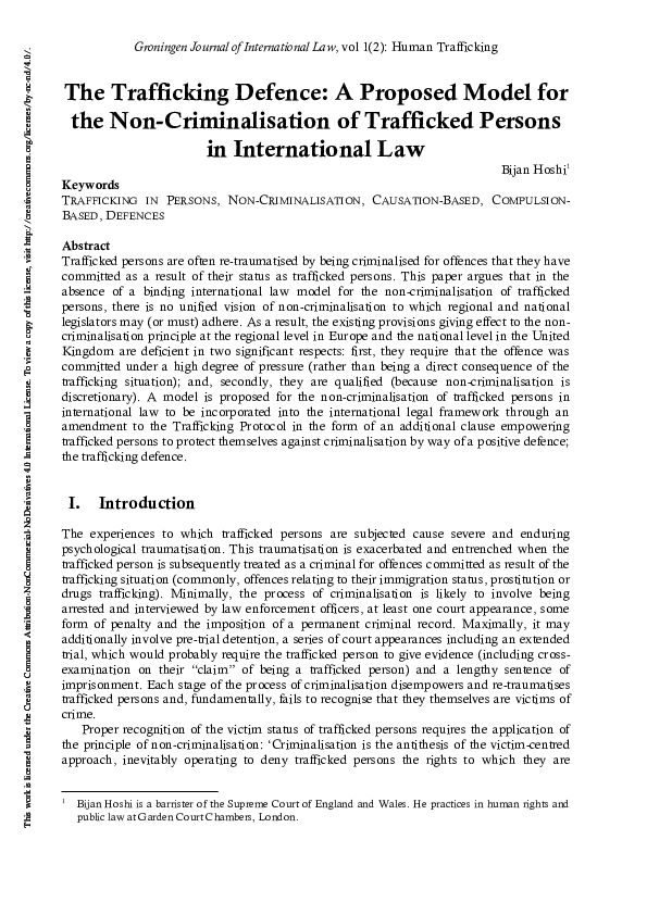 Pdf The Trafficking Defence A Proposed Model For The Non