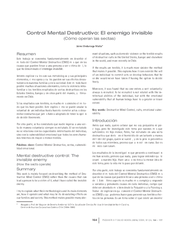 (PDF) Control Mental Destructivo: El enemigo invisible (Cómo operan las sectas