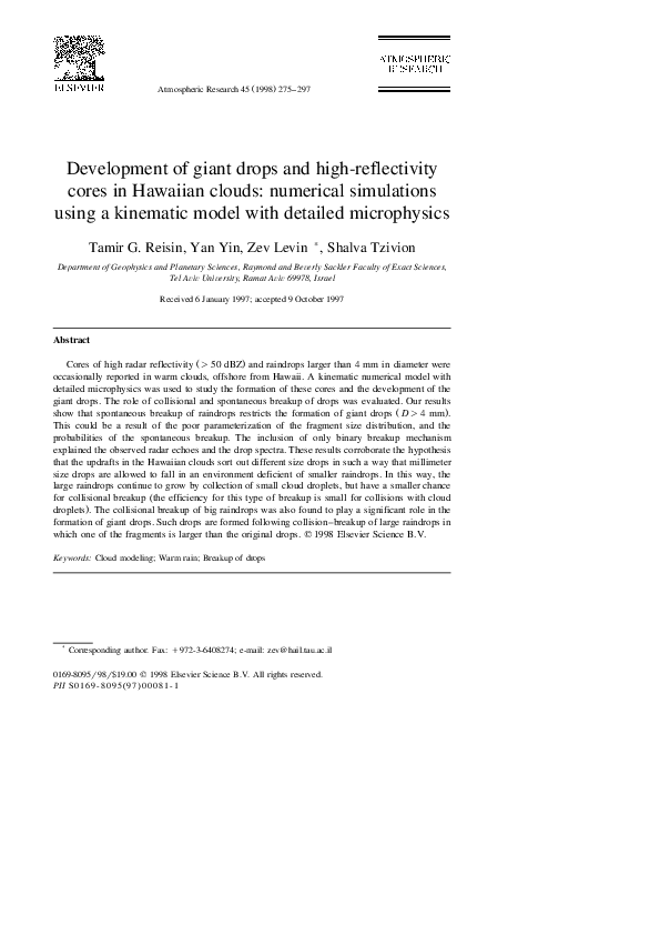 (PDF) Development of giant drops and high-reflectivity cores in Hawaiian clouds: numerical ...