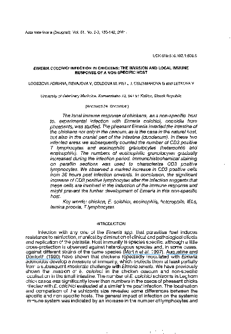 (PDF) Eimeria colchici infection in chickens: The invasion and local ...