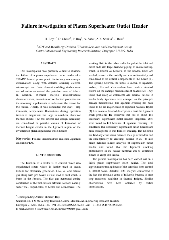 (PDF) Failure investigation of Platen Superheater Outlet Header