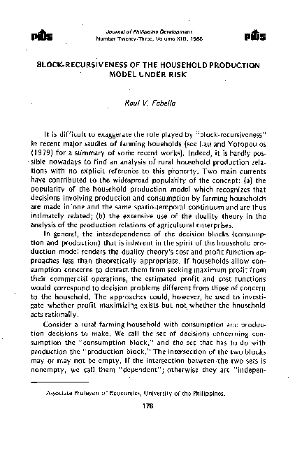 (PDF) Block Recursiveness of the Household Production Model under Risk