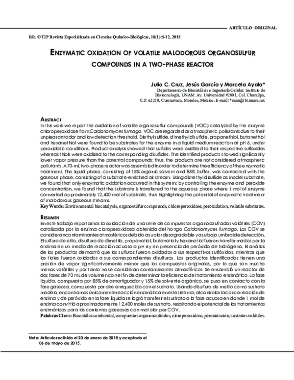 (PDF) Enzymatic oxidation of volatile malodorous organosulfur compounds ...