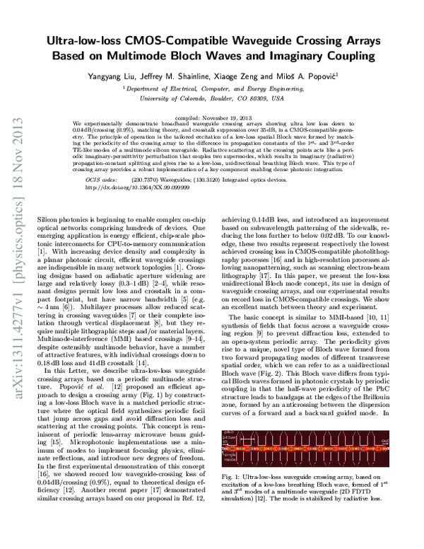 Pdf Ultra Low Loss Cmos Compatible Waveguide Crossing Arrays Based On
