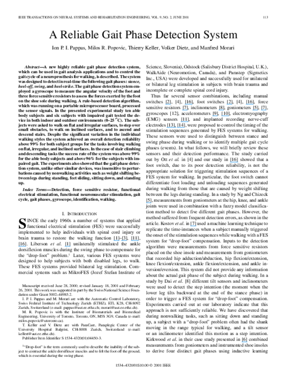 Pdf A Reliable Gyroscope Based Gait Phase Detection Sensor Embedded In A Shoe Insole