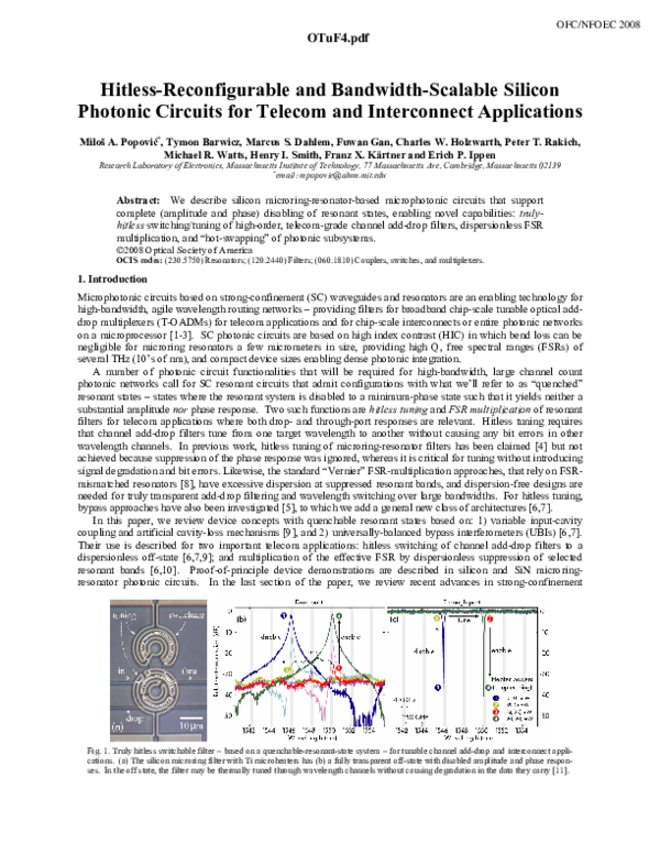 (PDF) Hitless-Reconfigurable and Bandwidth-Scalable Silicon Photonic Circuits for Telecom and ...