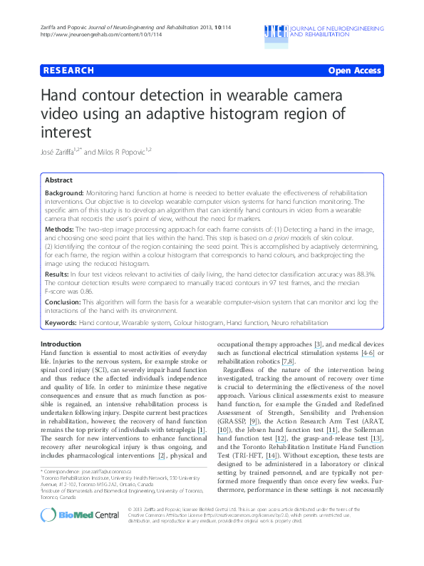 (PDF) Hand contour detection in wearable camera video using an adaptive ...