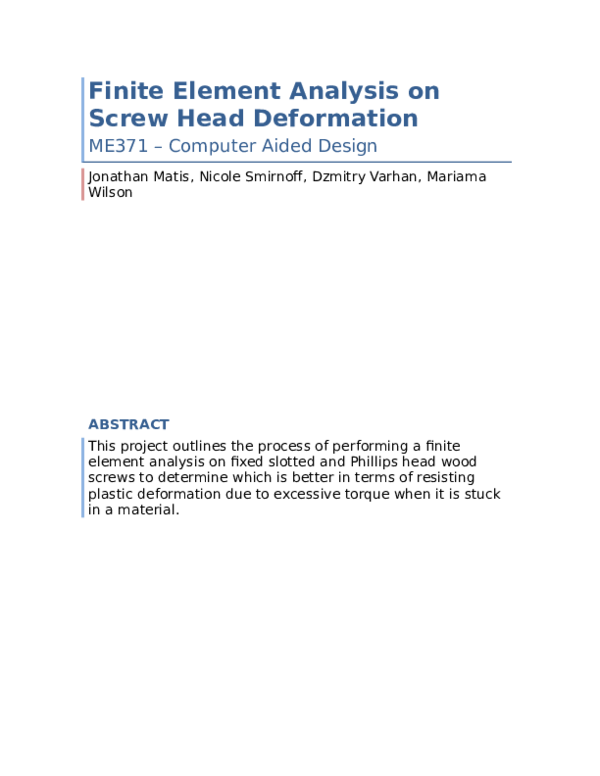 (DOC) Finite Element Analysis on Screw Head Deformation.docx