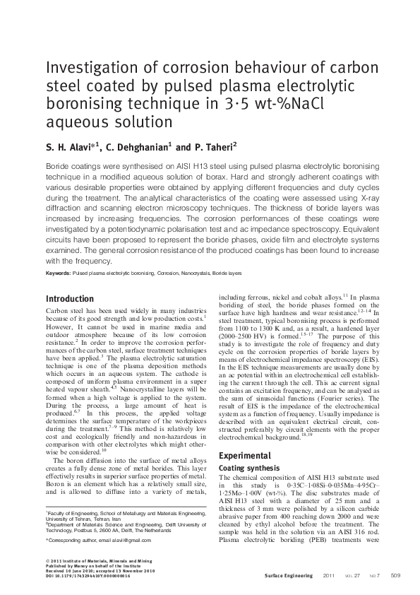 (PDF) Investigation of corrosion behaviour of carbon steel coated by ...