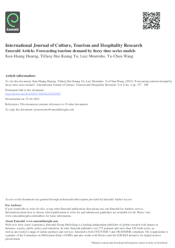 Pdf Modeling And Forecasting Tourism Demand The Case Of Flows From Mainland China To Taiwan