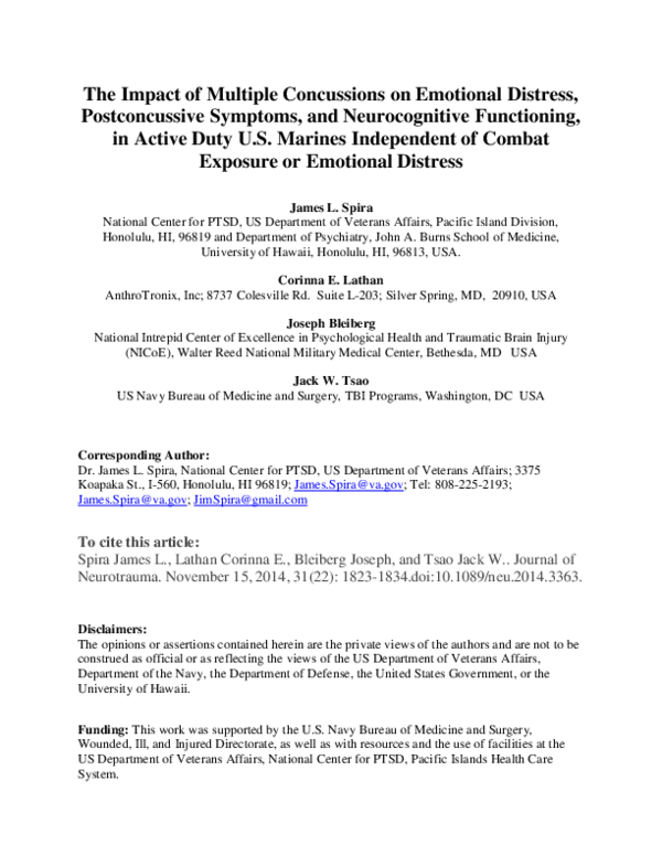 (PDF) The impact of multiple concussions on emotional distress, post ...