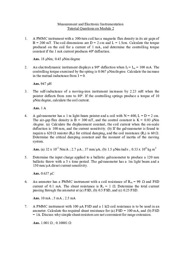 (PDF) Measurement and Electronic Instrumentation Tutorial Questions on Module 2